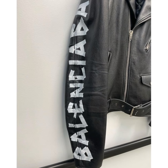 Balenciaga | Jackets & Coats | 29 Balenciaga Painted Logo Sleeve Graffiti Heavy Leather Moto ...